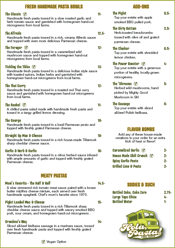 Menu – Hola, Pasta! Food Truck