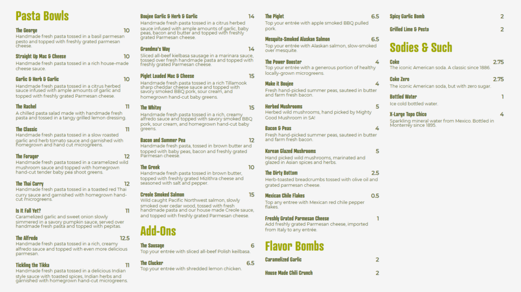 Menu – Hola, Pasta! Food Truck