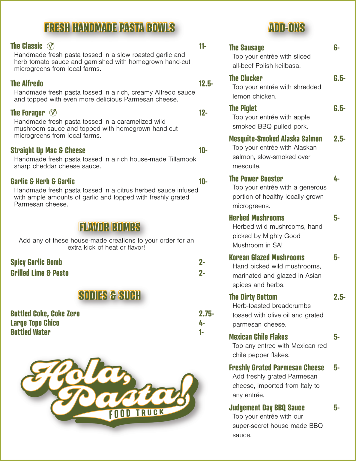 Menu – Hola, Pasta! Food Truck